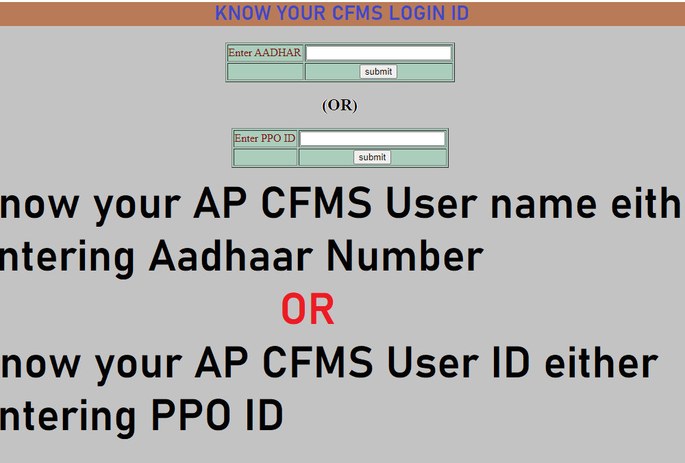 Know your CFMS Login ID at cfms.ap.gov.in website